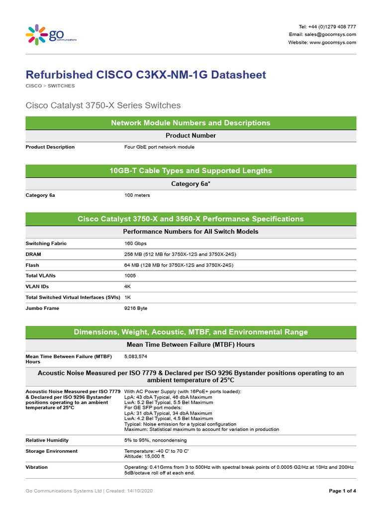 Cisco c3kx-nm-1g Datasheet | PDF