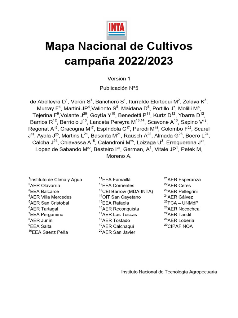 Informe Mapa Nacional de Cultivos Campaña 2022 - 2023 | PDF