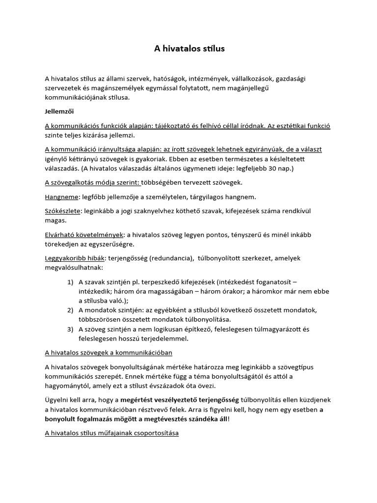 A Hivatalos Stílus | PDF
