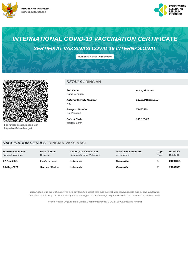 Sertifikat Vaksin Who 949 Pdf