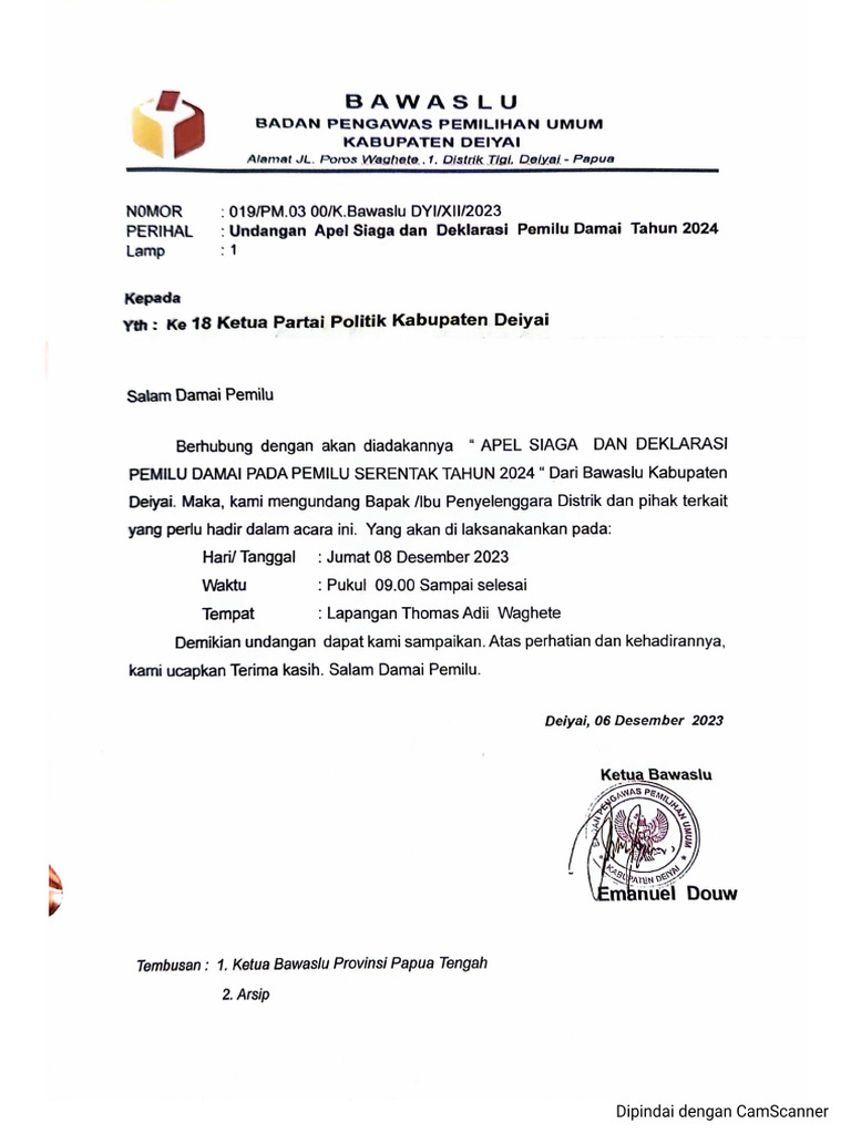 Undangan Apel Siaga Dan Deklarasi Pemilu Damai Tahun 2024 Pdf
