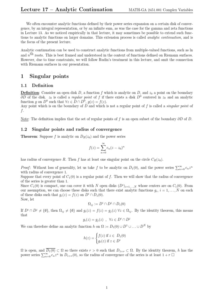 Lecture 17 | PDF | Power Series | Analytic Function