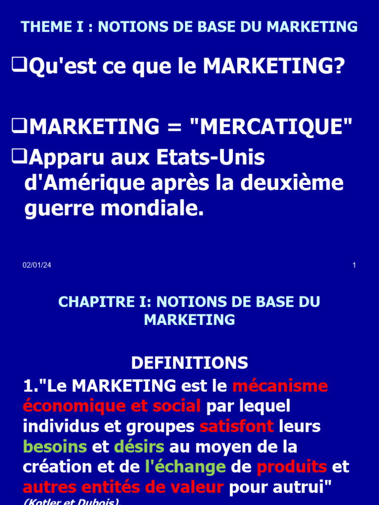 Theme 1 Notions de Base Du Marketing | PDF