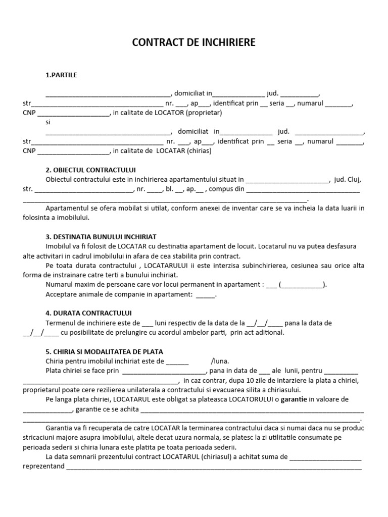 Contract Inchiriere Sablon 2 | PDF