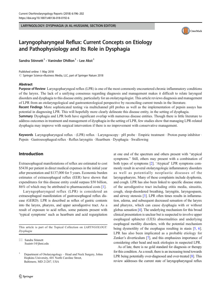 Laryngopharyngeal Reflux: Current Concepts On Etiology and ...