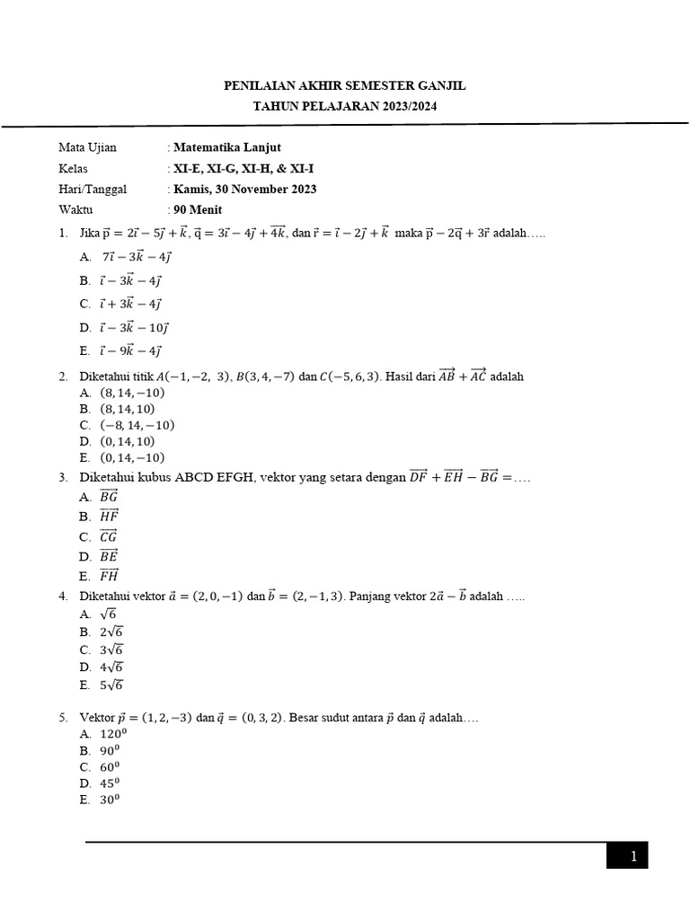 Penilaian Akhir Semester Matematika Lanjut XI | PDF