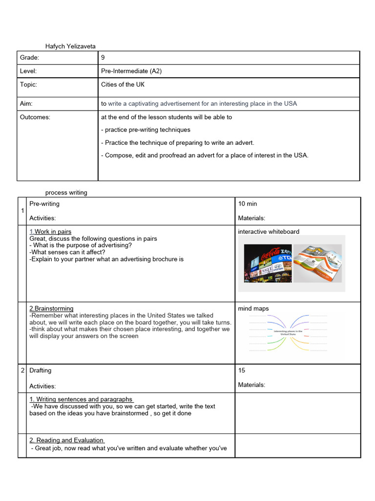 Write USA Travel Ads: A2 Lesson | PDF
