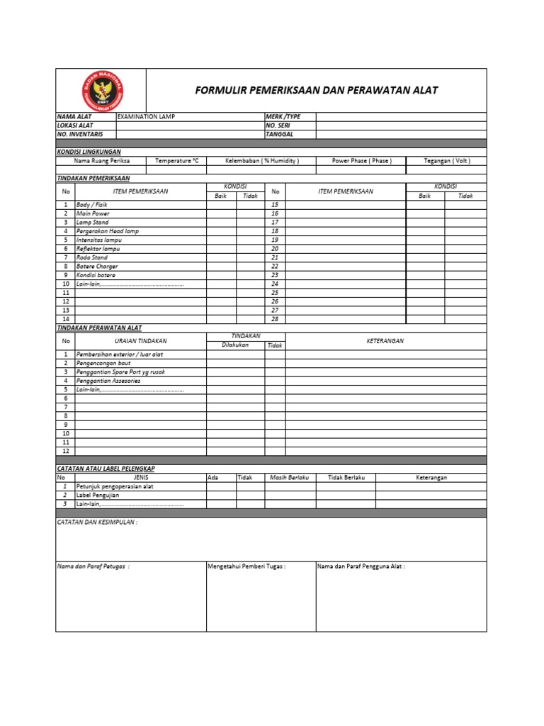 Form Pemeriksaan Alat-Alat | PDF