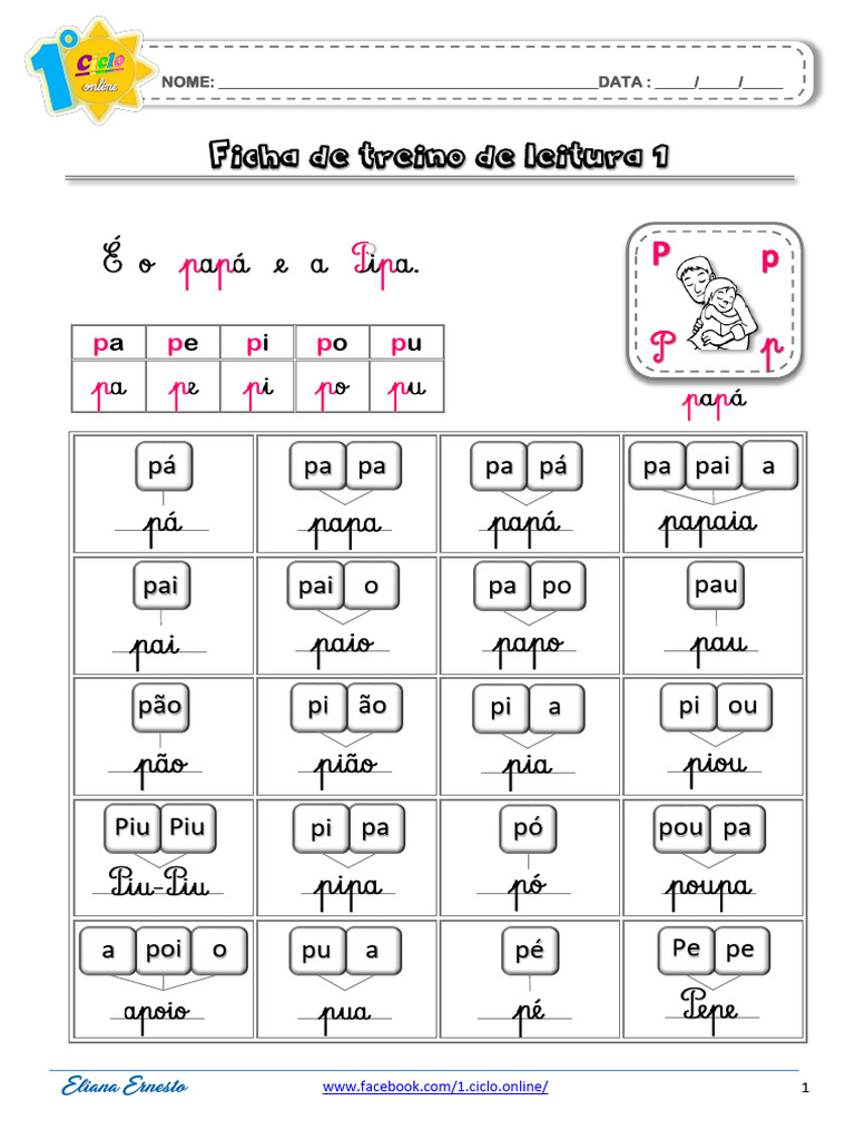 Fichas Para Treino de Leitura p t l d m V | PDF