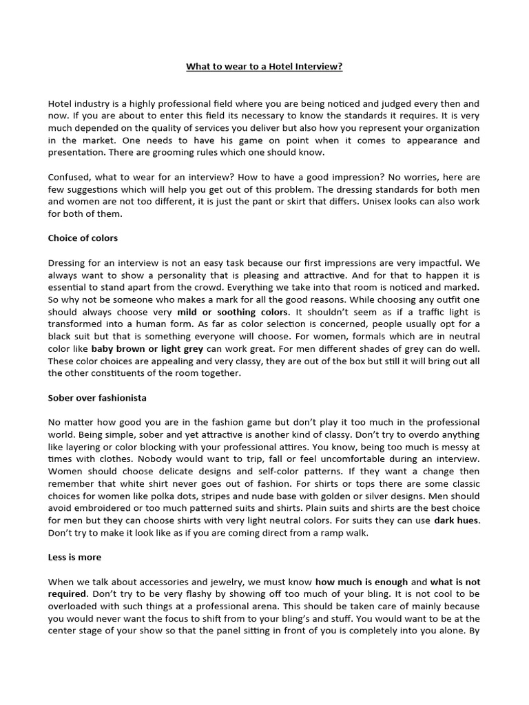 What To Wear To A Hotel Interview | PDF