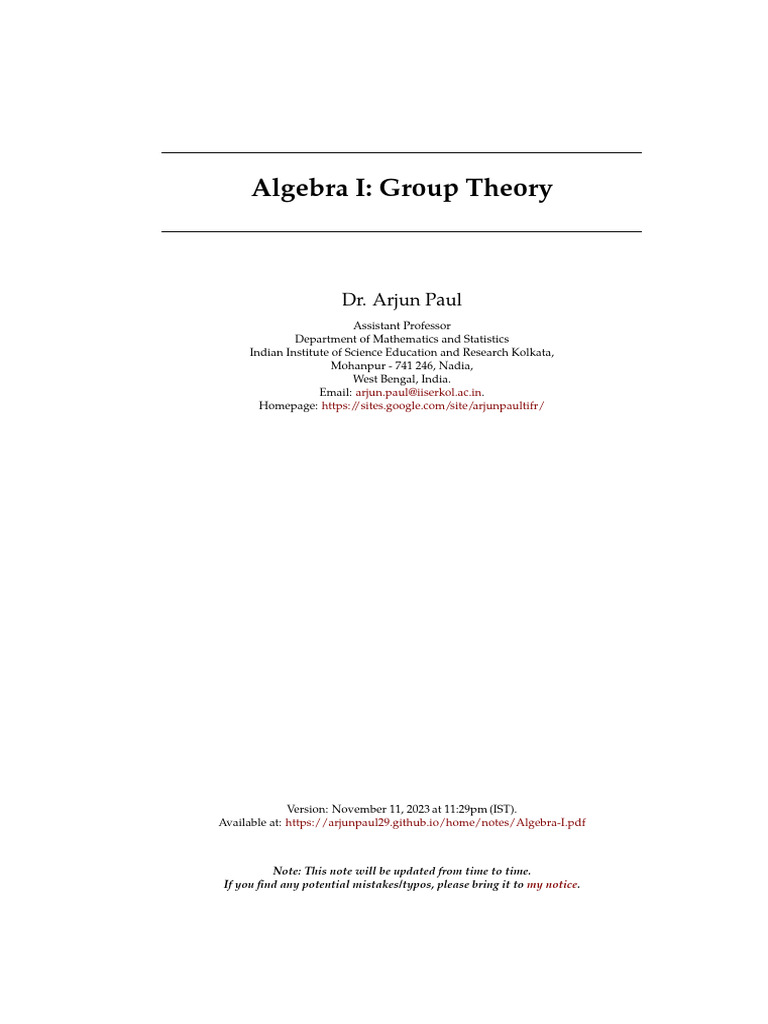 Algebra I (Arjun Paul) | PDF
