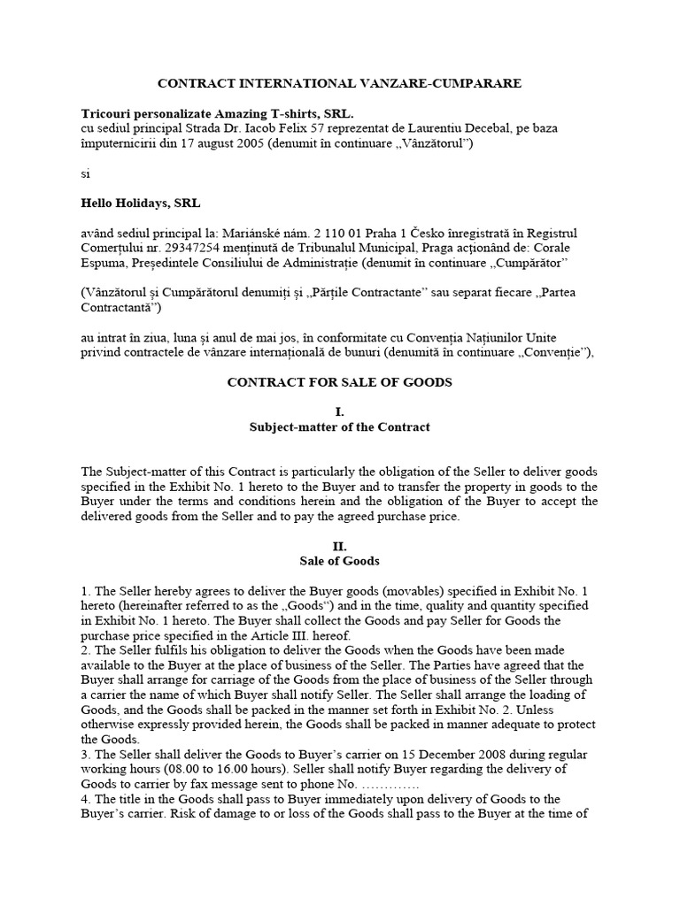 Sample International Contract For Sale of Goods en | PDF | Arbitration ...