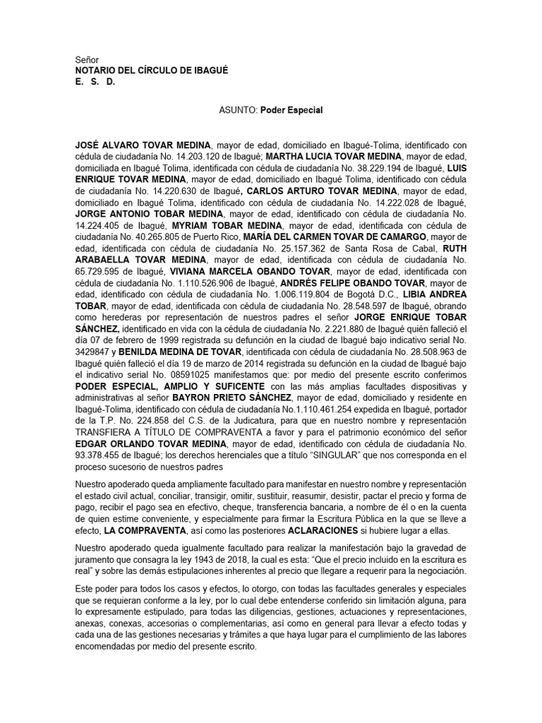 Poder Venta Derechos Herenciales Tovar Medina | PDF