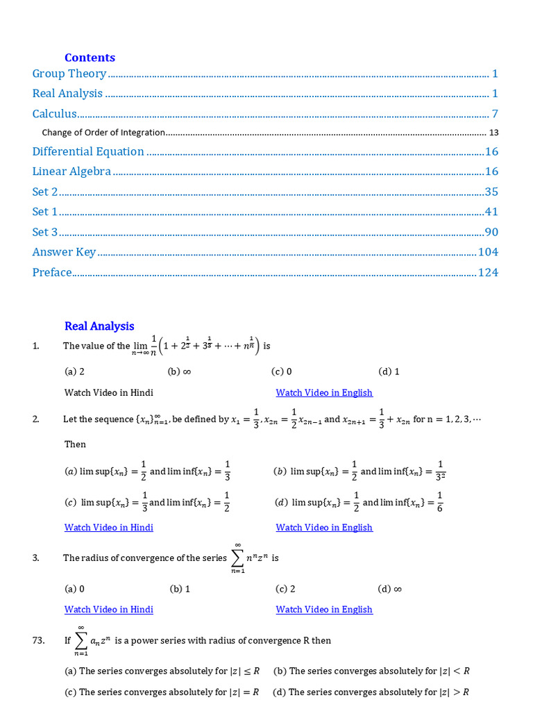 1000 Real Analysis MCQs and Solutions | PDF | Mathematical Analysis | Equations
