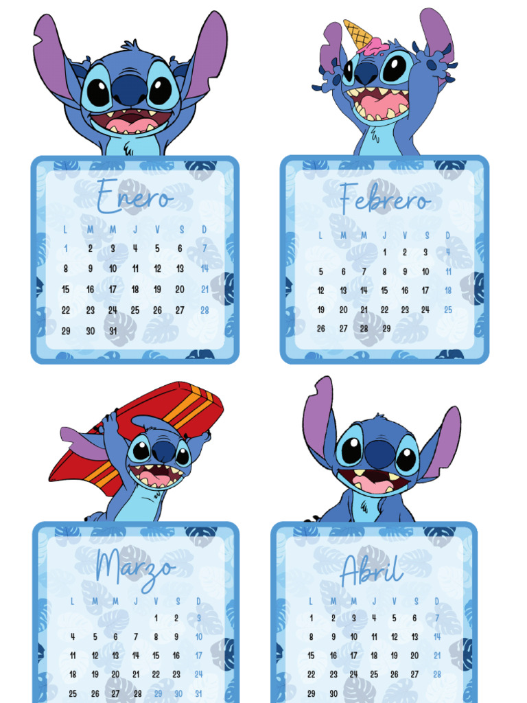 Calendario Stitch Tamaño A4 | PDF