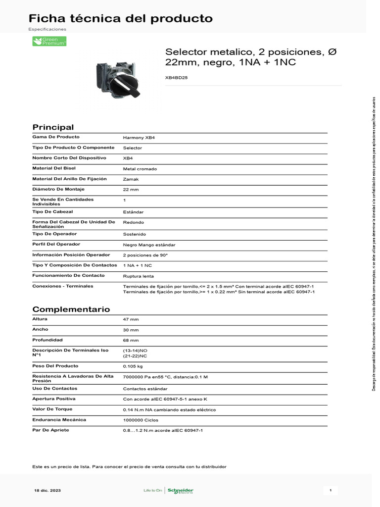 Schneider Electric - Harmony-XB4 - XB4BD25 | PDF | Tornillo | Equipo