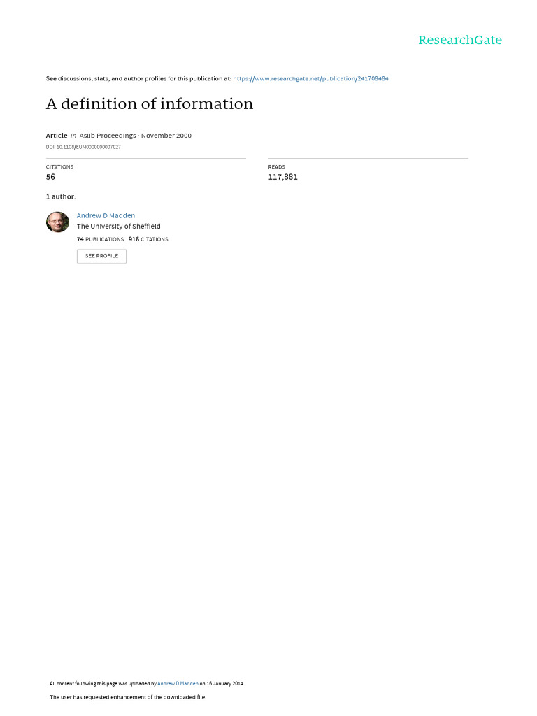 Definition and Concepts of Information | PDF