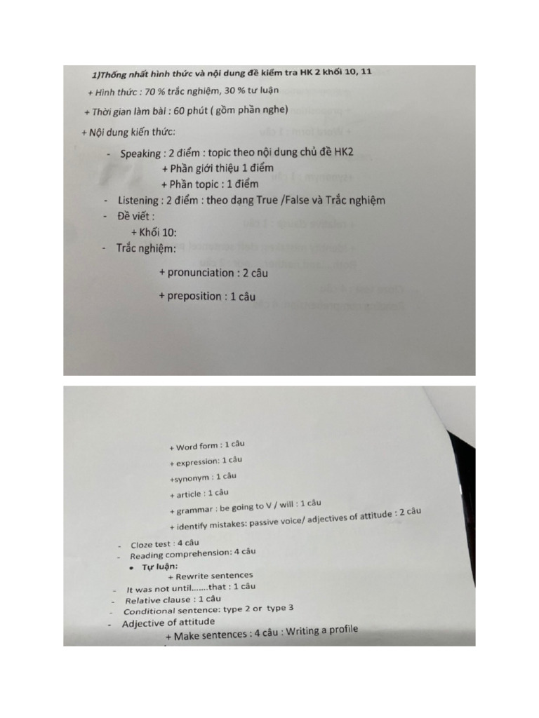 Ma Tran Tiếng Anh HKi 2 K10 | PDF