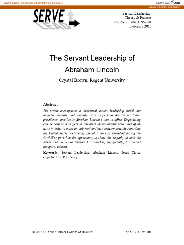 The Servant Leadership of Abraham Lincoln: Crystal Brown, Regent ...