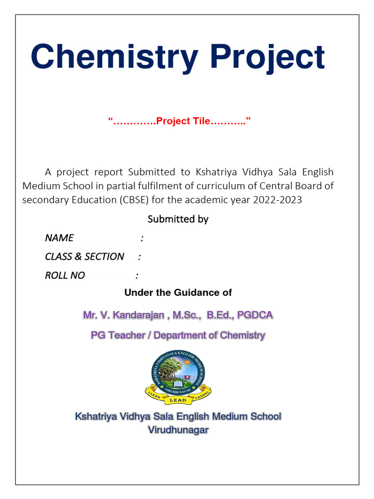 Chemistry Project Front Page 2022 | PDF