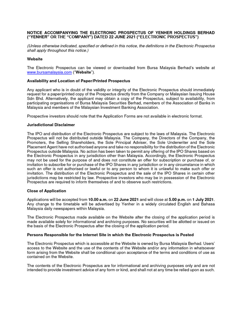 YENHER - Prospectus | PDF