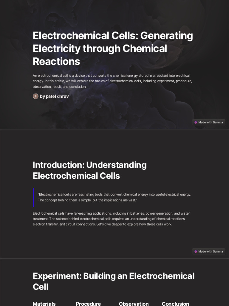 Electrochemical Cells Generating Electricity Through Chemical Reactions ...
