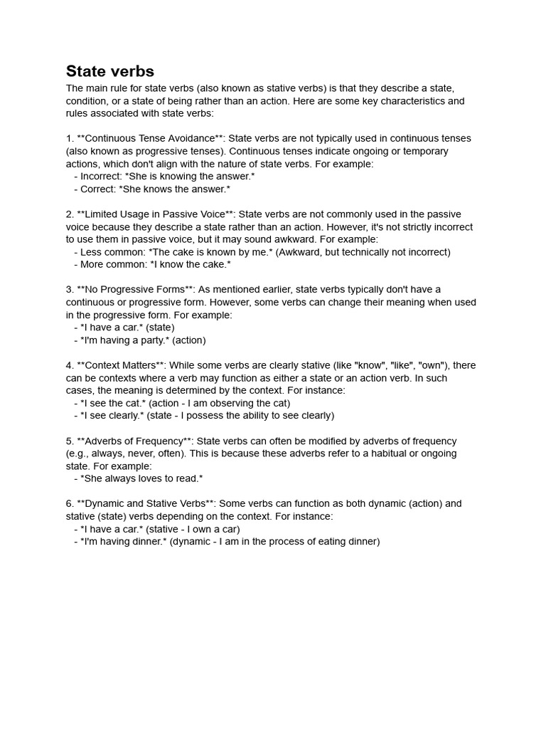 State Verbs | PDF | Verb | Grammatical Tense