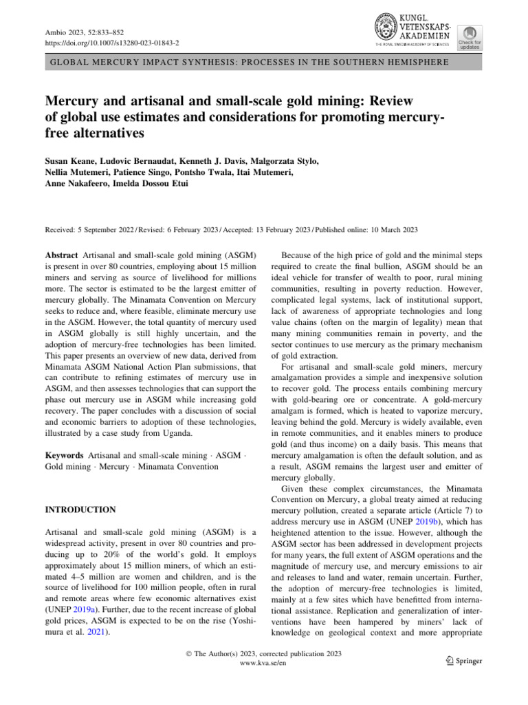 Keane, S. Et Al. 2023. Mercury and ASGM - Review of Global Use ... Keane, S. Et Al. 2023. Mercury and ASGM - Review of Global Use ...