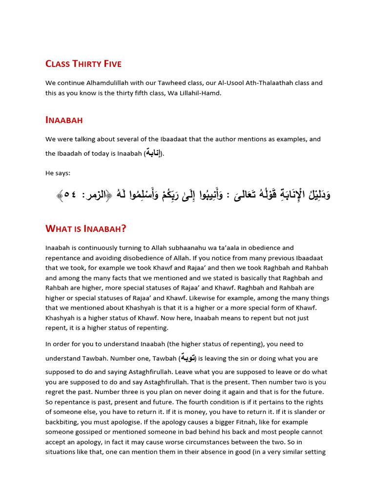 TAWHEED 35 - Inabah - Explanation of The Three Fundamental Principles ...