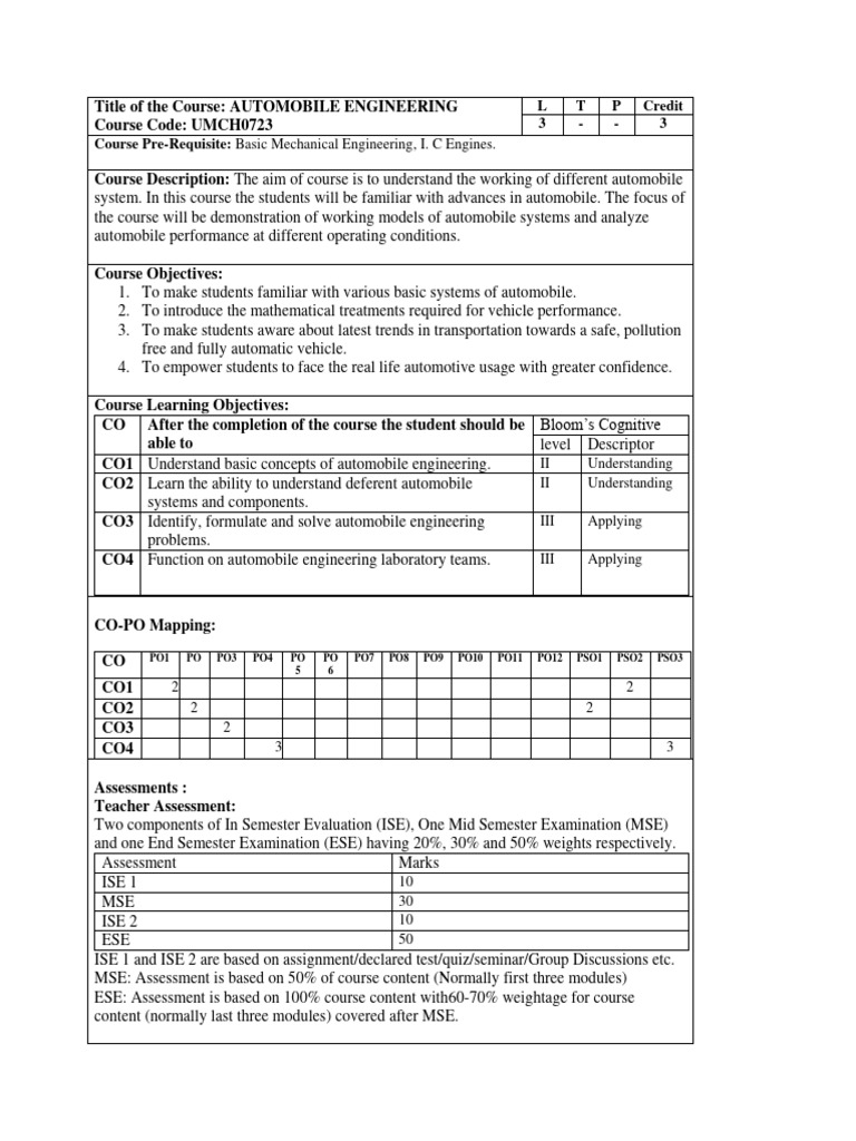 Automobile Engineering Syllabus - Compressed | PDF | Manual ...