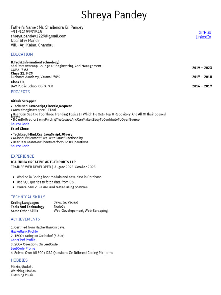 Shreya Resume | PDF | Art