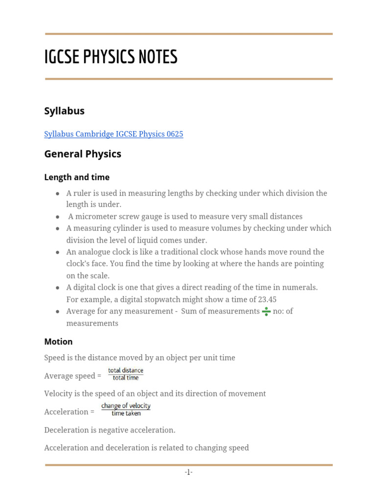 Cambridge IGCSE Physics 0625 Complete Notes P | PDF | Acceleration | Mass Cambridge IGCSE Physics 0625 Complete Notes P | PDF | Acceleration | Mass