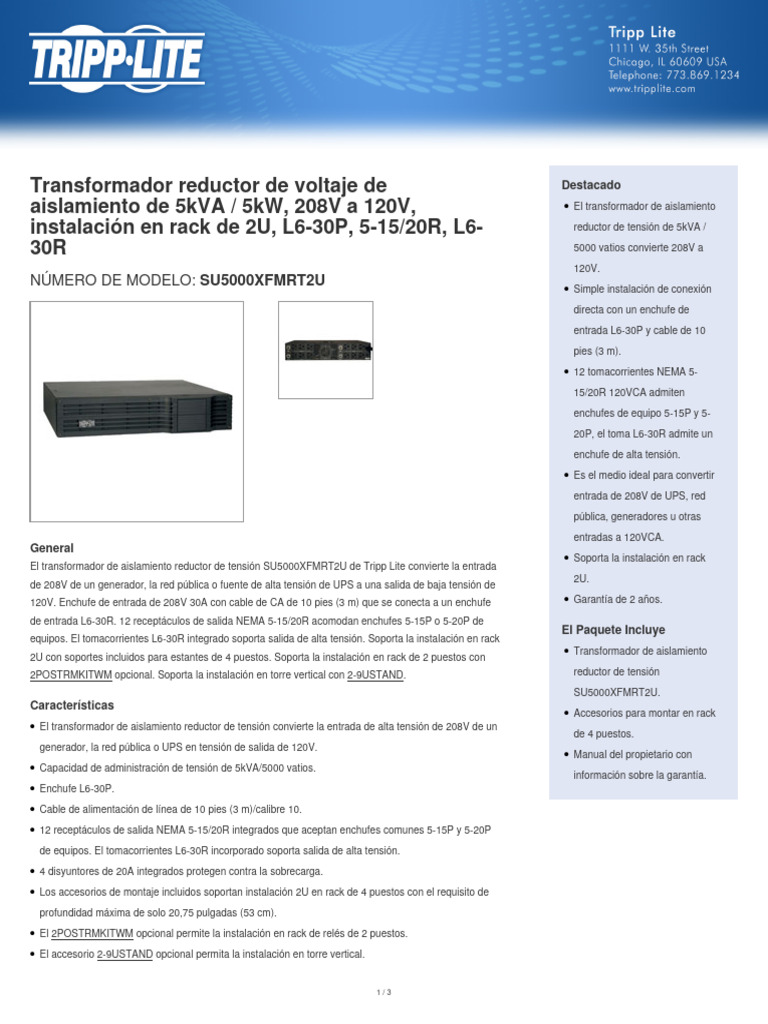 SU5000XFMRT2U | PDF | Transformador | Equipo eléctrico