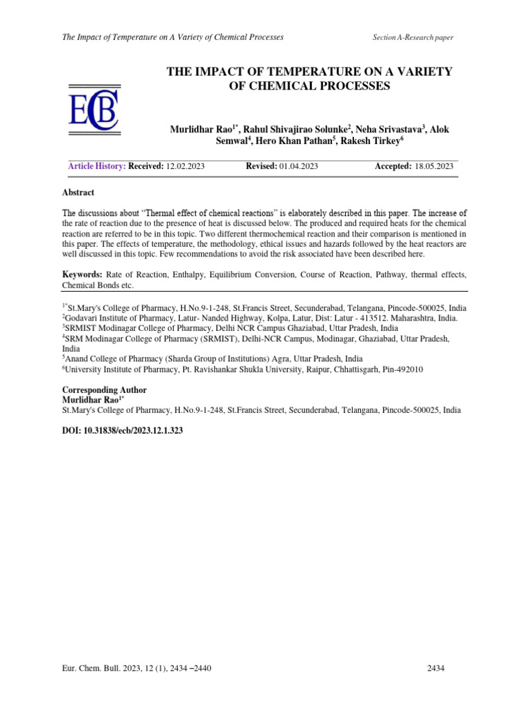 Temperature's Effect on Chemical Reactions | PDF | Chemical Reactions ...