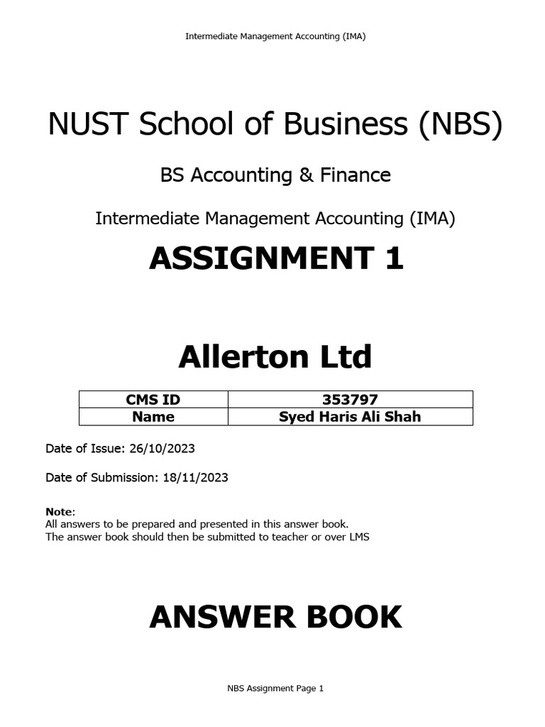 IMA Assignment: Allerton Ltd Analysis | PDF | Cost Of Goods Sold | Management Accounting