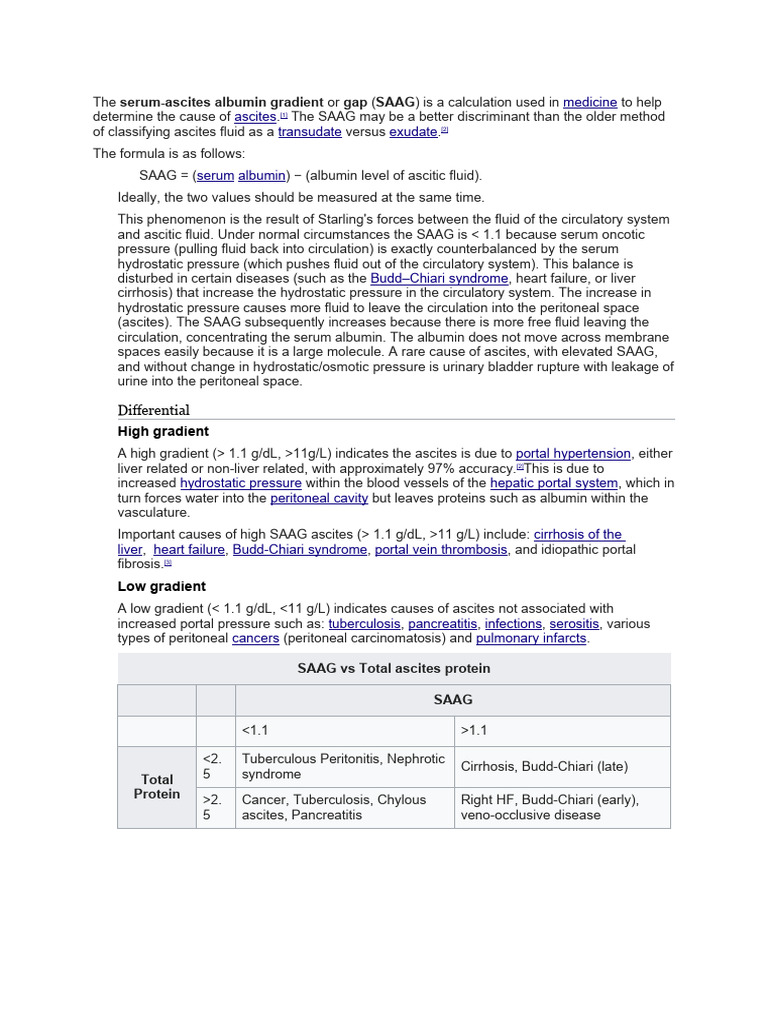 The Serum-Ascites Albumin Gradient | PDF