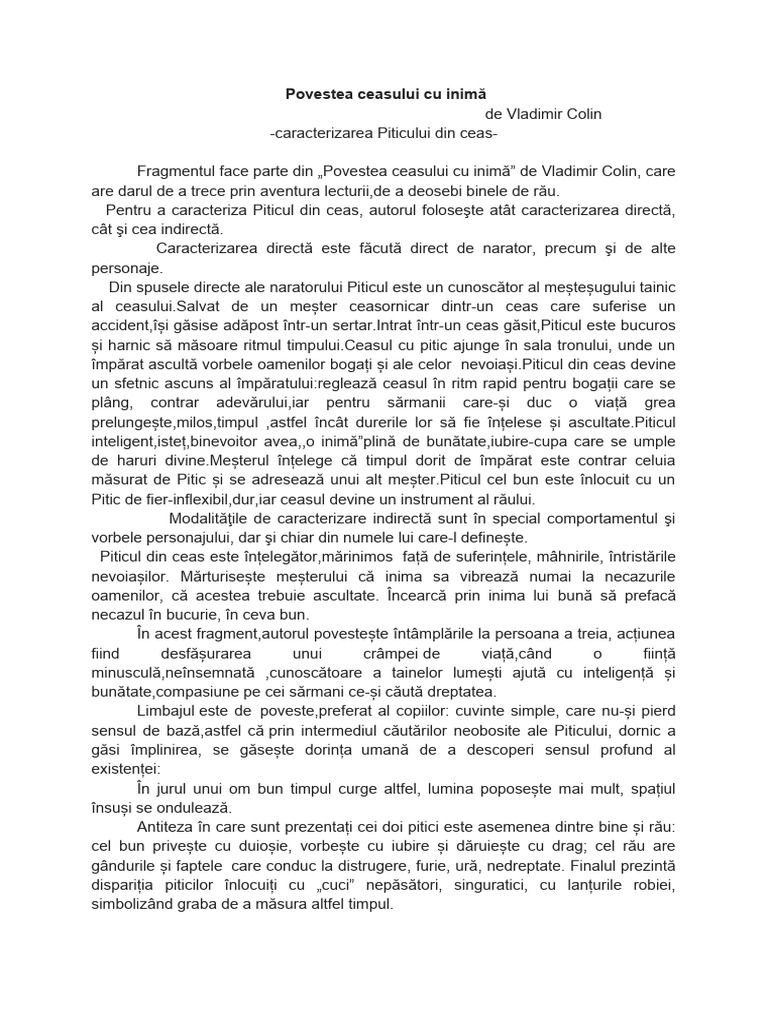 Povestea Ceasului Cu Inimă | PDF