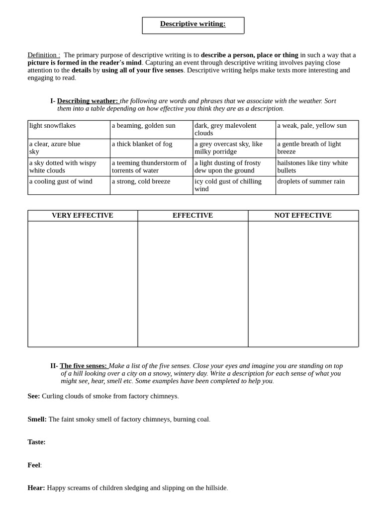 Student Worksheet Descriptive Writing | PDF | Religion & Spirituality