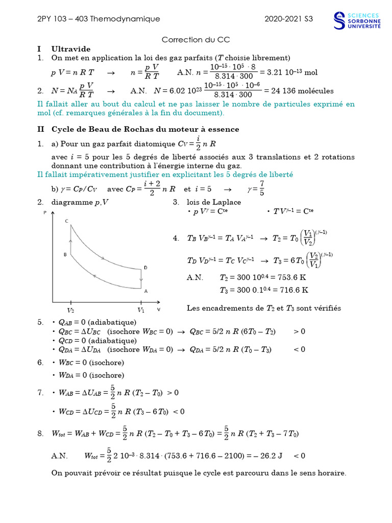 2PY103 2020 CC1 Correction | PDF | Chimie physique | Ingénierie mécanique