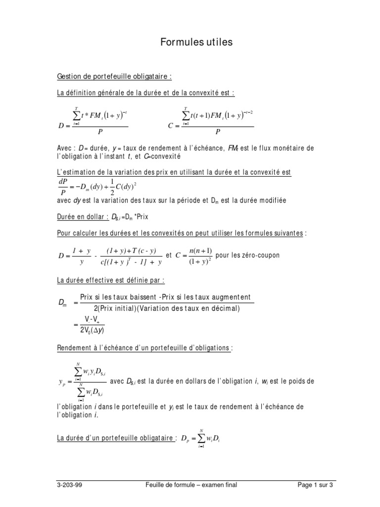 Formules examen final | PDF