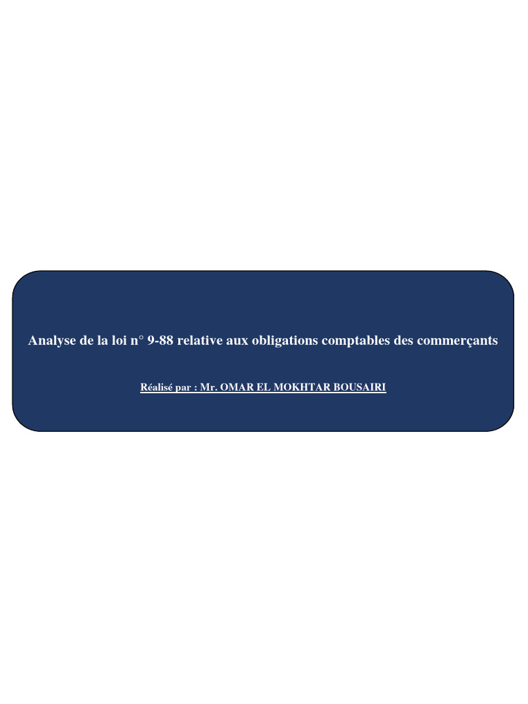Analyse de la loi n° 9-88 sur la comptabilité | PDF | Comptabilité ...