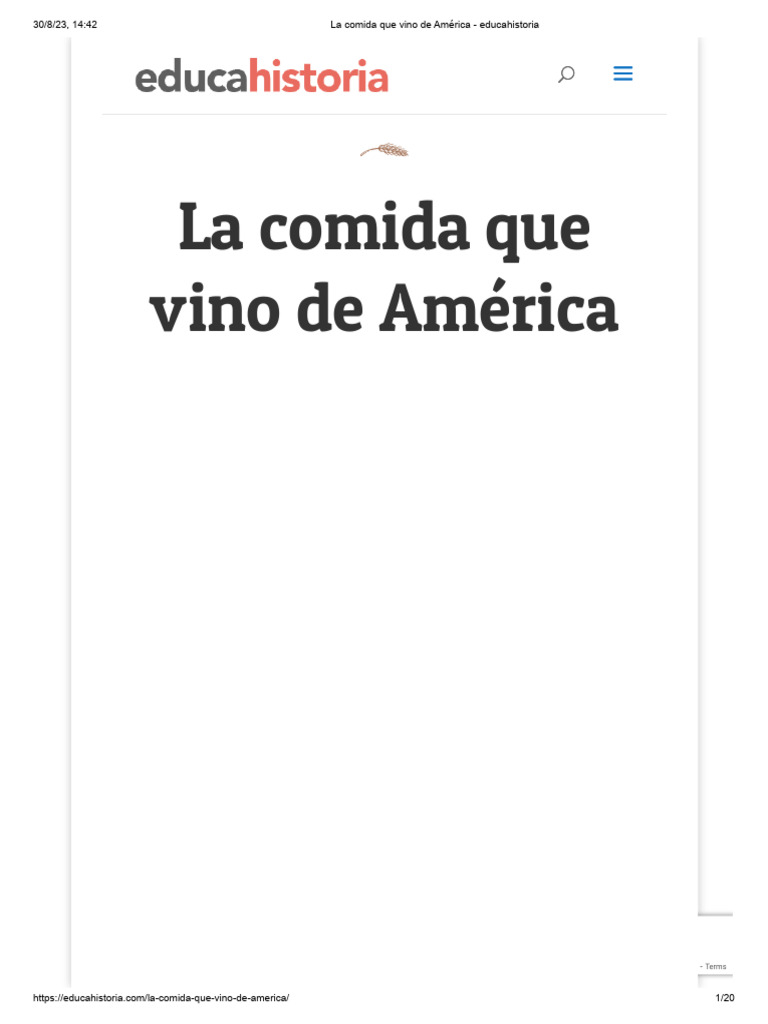 La Comida Que Vino de América - Educahistoria | PDF