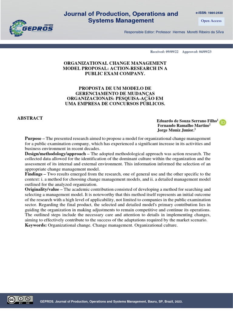 Organizational Change Management Model Proposal: Action-Research in A ...