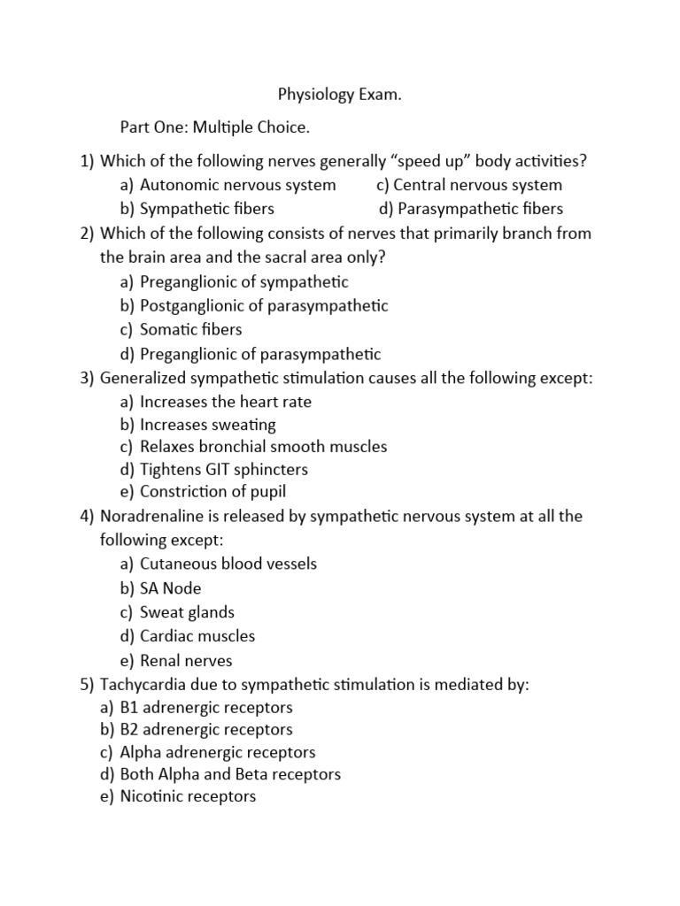 Physiology Exam 1 | PDF | Acetylcholine | Physiology