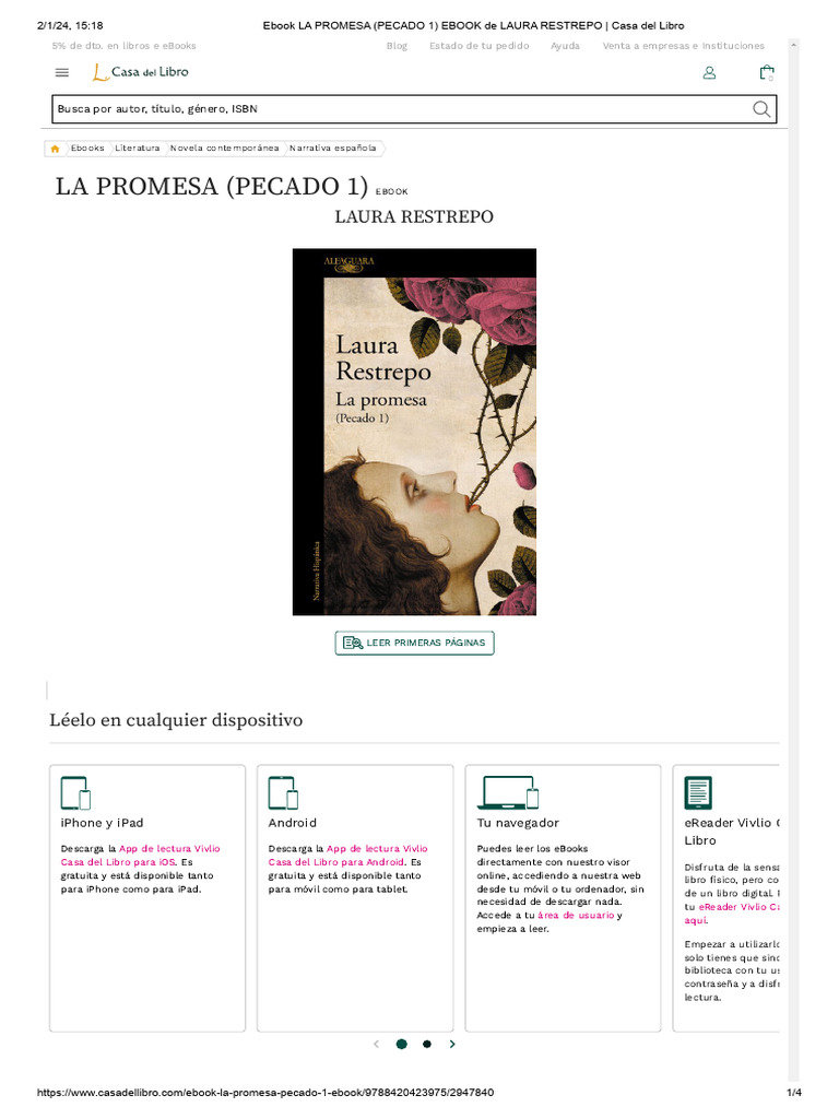 Ebook LA PROMESA (PECADO 1) EBOOK de LAURA RESTREPO - Casa Del Libro ...