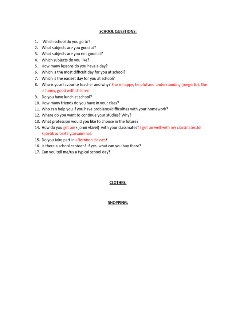SCHOOL QUESTIONS | PDF