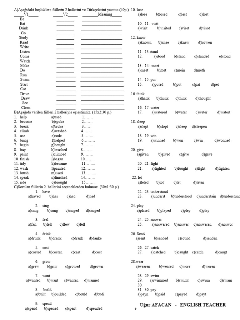 English Verb Forms Exercise | PDF | Teaching Methods & Materials | Home & Garden