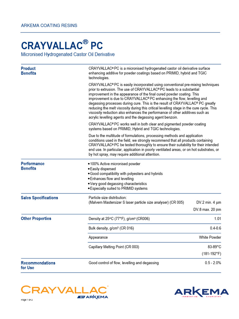 Hydrogenated Castor Oil-CRAYVALLAC®PC | PDF