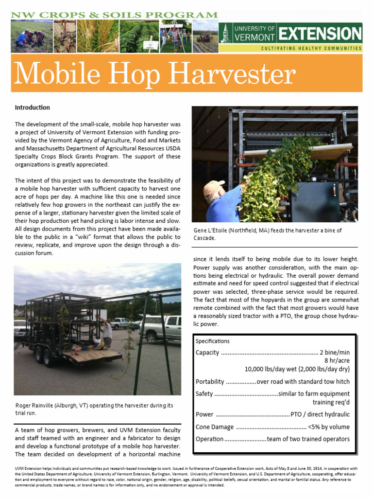 Hops Harvester Factsheet - 2016 02 29 | PDF | Tractor | Food And Drink
