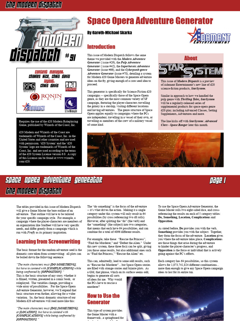 Modern Dispatch - Space Opera Adventure Generator | PDF